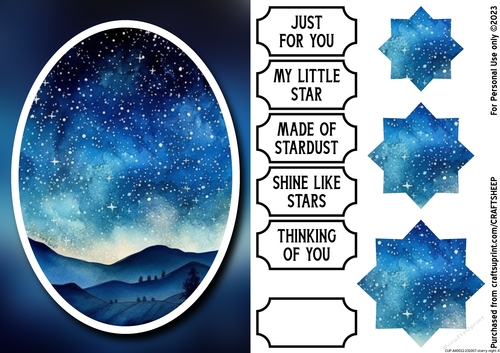 Starry Night Quick Card Front A5 and 5x7in with Star-Shaped Pyramage ...