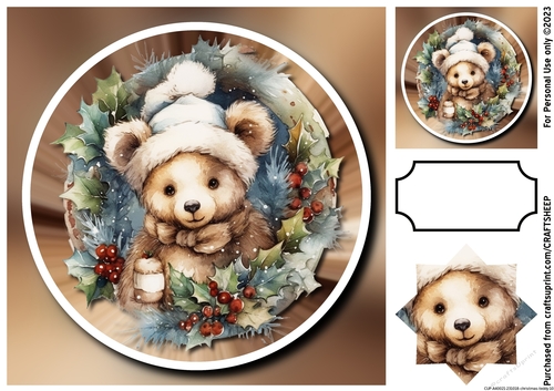 Christmas Teddy Quick Card Front 8x8 and 7x7in with Gift Tag and Star ...