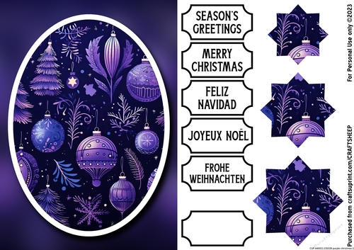 Purple Christmas Quick Card Front A5 and 5x7in with Star-Shaped ...