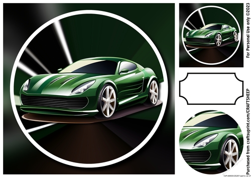 Sports Car Quick Card Front 8x8 and 7x7in with Gift Tag and Circle ...