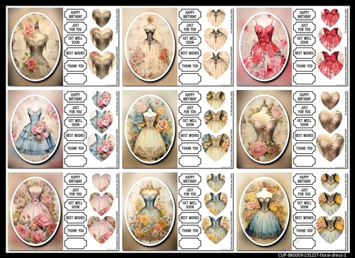 [BUMPER KIT] Floral Dresses Quick Card Fronts A5 and 5x7in with Heart ...