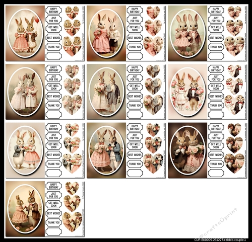 [BUMPER KIT] Rabbits Couples Quick Card Fronts A5 and 5x7in with Heart ...