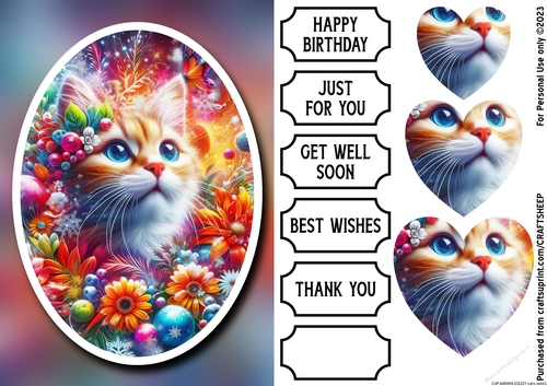 Cat Vivid Quick Card Front A5 and 5x7in with Heart-Shaped Pyramage ...