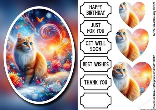 Cat Vivid Quick Card Front A5 and 5x7in with Heart-Shaped Pyramage ...