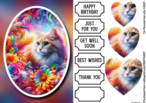 Cat Vivid Quick Card Front A5 and 5x7in with Heart-Shaped Pyramage ...