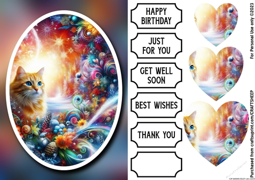 Cat Vivid Quick Card Front A5 and 5x7in with Heart-Shaped Pyramage ...