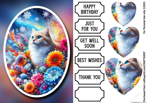 Cat Vivid Quick Card Front A5 and 5x7in with Heart-Shaped Pyramage ...