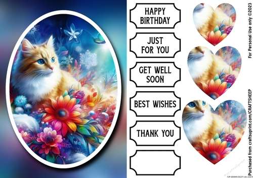 Cat Vivid Quick Card Front A5 and 5x7in with Heart-Shaped Pyramage ...