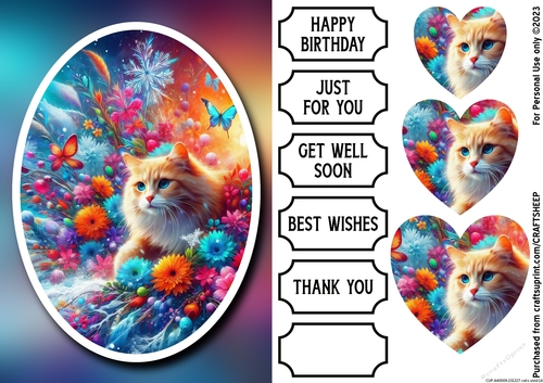 Cat Vivid Quick Card Front A5 and 5x7in with Heart-Shaped Pyramage ...