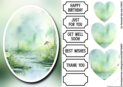 Swamp Landscape Quick Card Front A5 and 5x7in with Heart-Shaped ...