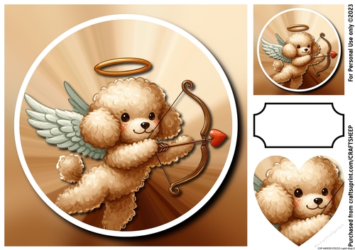 Cupid Dog Quick Card Front 8x8 and 7x7in with Gift Tag and Heart-Shaped ...