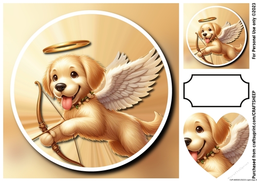 Cupid Dog Quick Card Front 8x8 and 7x7in with Gift Tag and Heart-Shaped ...