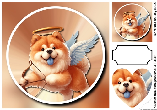 Cupid Dog Quick Card Front 8x8 and 7x7in with Gift Tag and Heart-Shaped ...