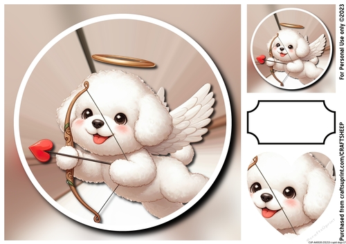 Cupid Dog Quick Card Front 8x8 and 7x7in with Gift Tag and Heart-Shaped ...