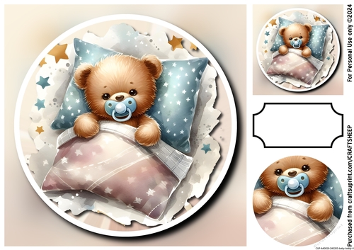 Baby Teddy Quick Card Front 8x8 and 7x7in with Gift Tag and Circle ...
