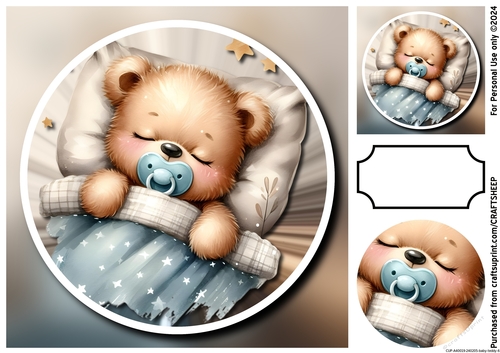 Baby Teddy Quick Card Front 8x8 and 7x7in with Gift Tag and Circle ...