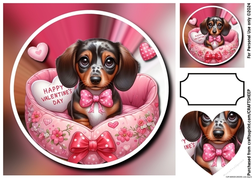 Cute Valentine Dog Quick Card Front 8x8 and 7x7in with Gift Tag and ...