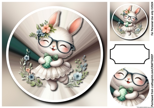 Funny Easter Bunny Quick Card Front 8x8 and 7x7in with Gift Tag and ...