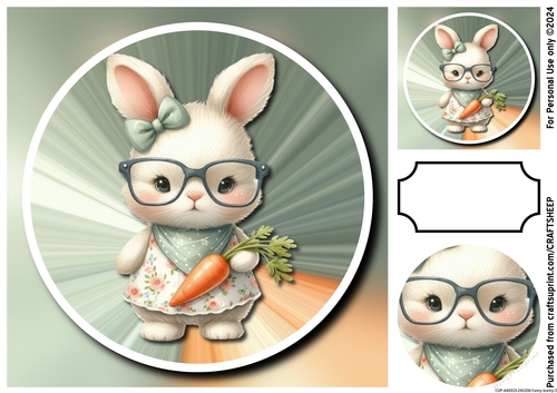 Funny Easter Bunny Quick Card Front 8x8 and 7x7in with Gift Tag and ...