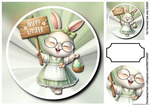 Funny Easter Bunny Quick Card Front 8x8 and 7x7in with Gift Tag and ...