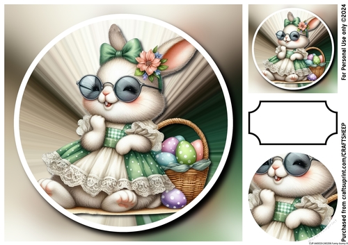 Funny Easter Bunny Quick Card Front 8x8 and 7x7in with Gift Tag and ...