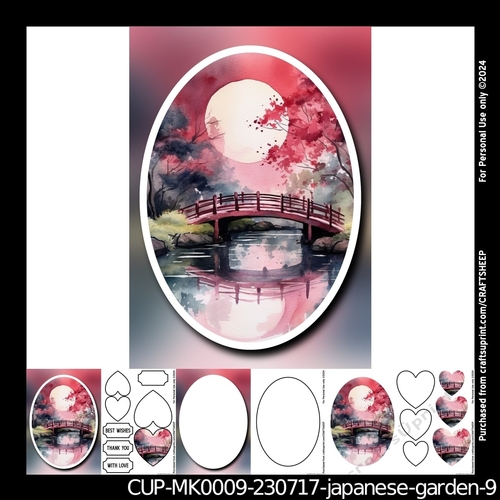 Japanese Garden Card Topper and Insert with Heart-Shaped Gift Tags plus ...