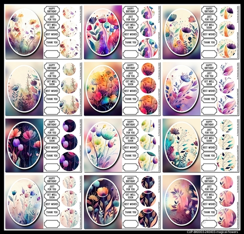 12 Magical Flowers Quick Card Fronts A5 and 5x7in with Circle-Shaped ...