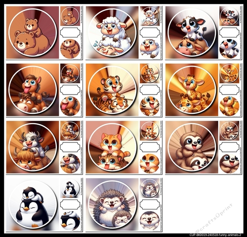 11 Funny Animals Quick Card Fronts 8x8 and 7x7in with Gift Tags and ...