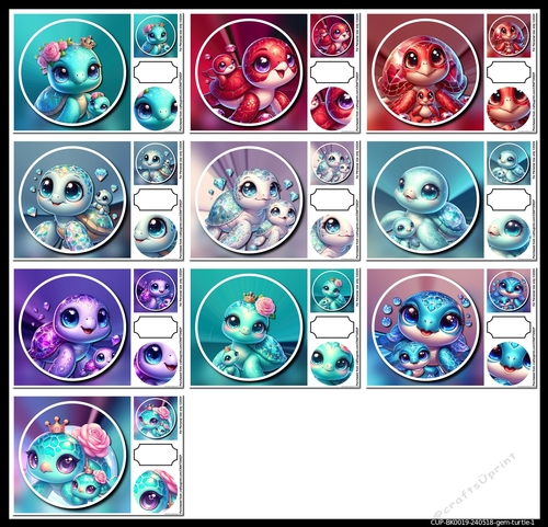 10 Gems Turtles Quick Card Fronts 8x8 and 7x7in with Gift Tags and ...