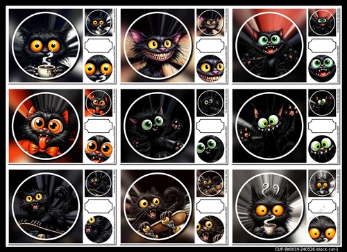 9 Black Cats Quick Card Fronts 8x8 and 7x7in with Gift Tags and Circle ...
