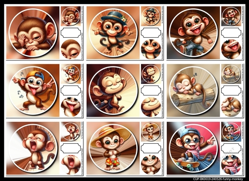 9 Funny Monkeys Quick Card Fronts 8x8 and 7x7in with Gift Tags and ...