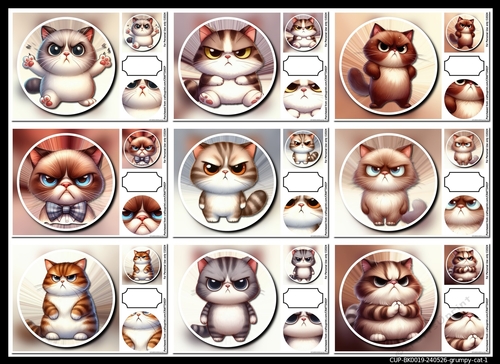 9 Grumpy Cats Quick Card Fronts 8x8 and 7x7in with Gift Tags and Circle ...