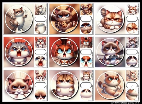 9 Grumpy Cats Quick Card Fronts 8x8 and 7x7in with Gift Tags and Circle ...