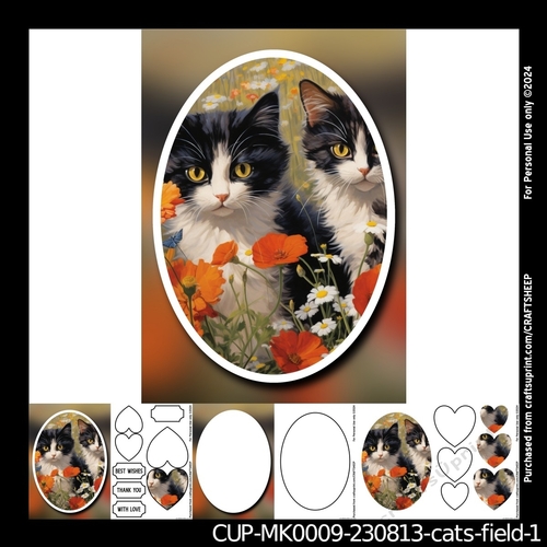Cats Field Card Topper and Insert with Heart-Shaped Gift Tags plus ...