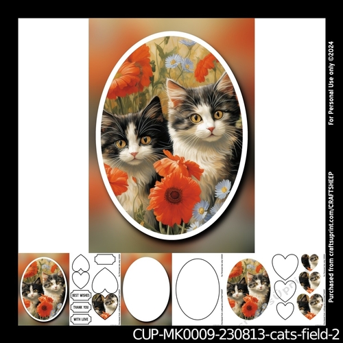 Cats Field Card Topper and Insert with Heart-Shaped Gift Tags plus ...