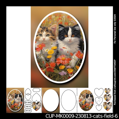 Cats Field Card Topper and Insert with Heart-Shaped Gift Tags plus ...