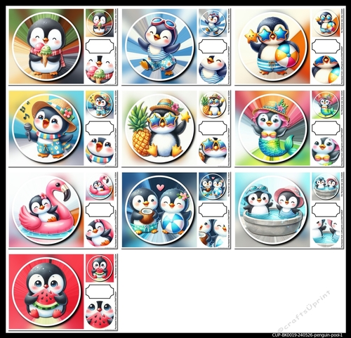 10 Penguins Pools Quick Card Fronts 8x8 and 7x7in with Gift Tags and ...