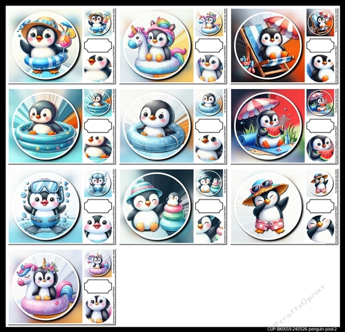 10 Penguins Pools Quick Card Fronts 8x8 and 7x7in with Gift Tags and ...