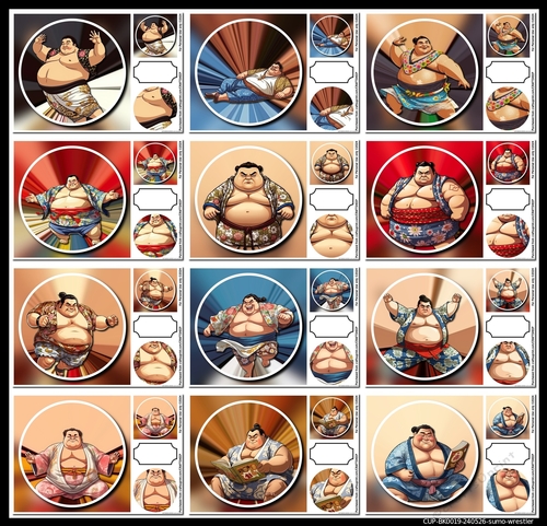 12 Sumo Wrestlers Quick Card Fronts 8x8 and 7x7in with Gift Tags and ...