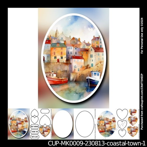 Coastal Town Card Topper and Insert with Heart-Shaped Gift Tags plus ...