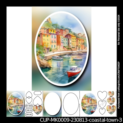 Coastal Town Card Topper and Insert with Heart-Shaped Gift Tags plus ...