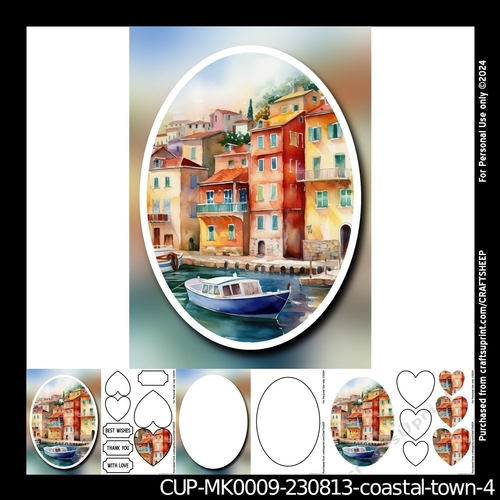 Coastal Town Card Topper and Insert with Heart-Shaped Gift Tags plus ...
