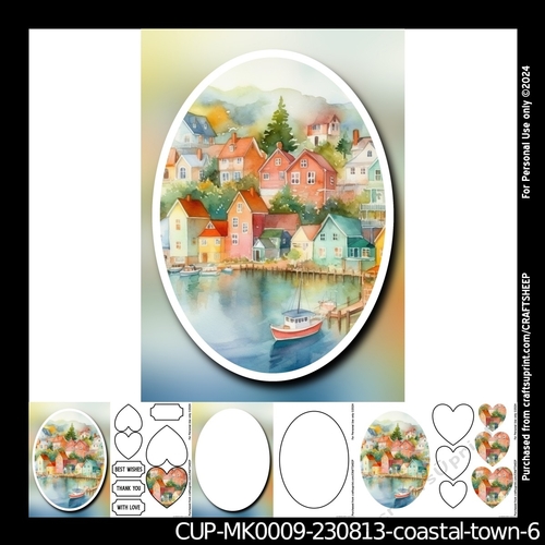 Coastal Town Card Topper and Insert with Heart-Shaped Gift Tags plus ...