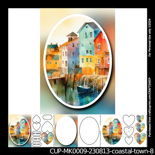 Coastal Town Card Topper and Insert with Heart-Shaped Gift Tags plus ...