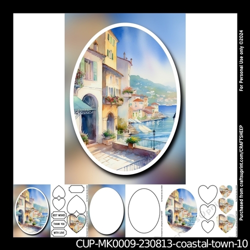 Coastal Town Card Topper and Insert with Heart-Shaped Gift Tags plus ...