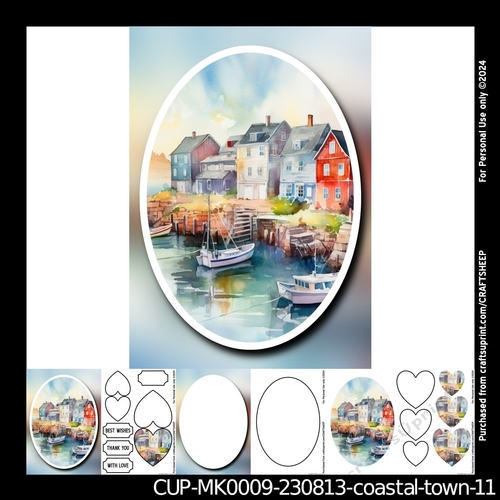 Coastal Town Card Topper and Insert with Heart-Shaped Gift Tags plus ...