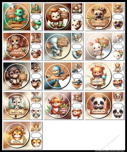 13 Animals Fathersday Quick Card Fronts 8x8 and 7x7in with Gift Tags ...