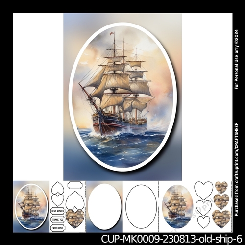 Old Ship Card Topper and Insert with Heart-Shaped Gift Tags plus ...