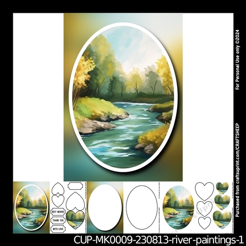 River Painting Card Topper and Insert with Heart-Shaped Gift Tags plus ...