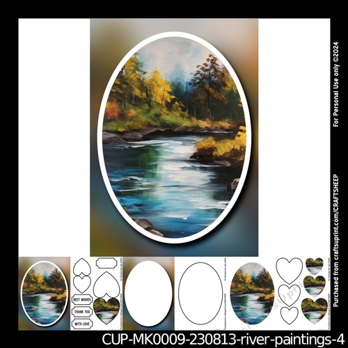 River Painting Card Topper and Insert with Heart-Shaped Gift Tags plus ...